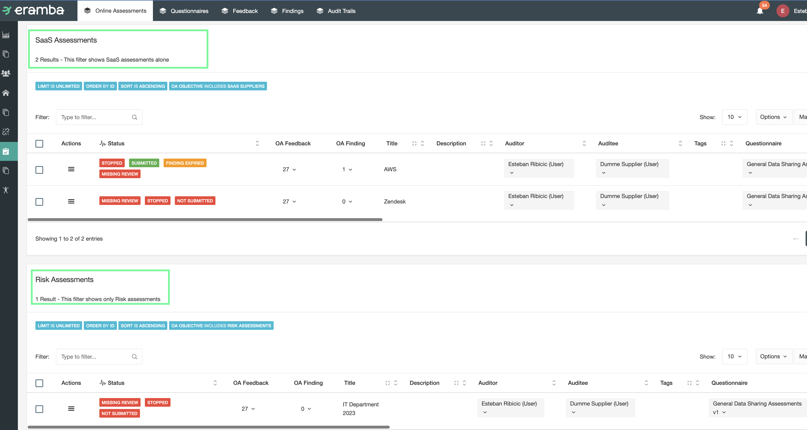 Online Assessments | Eramba learning portal